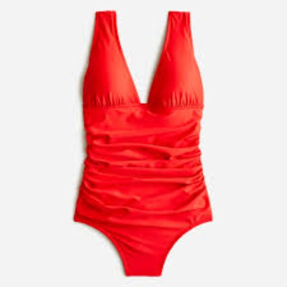 J. Crew | Swim | J Crew Red Deep V Tummy Slimming Onepiece Swimsuit ...